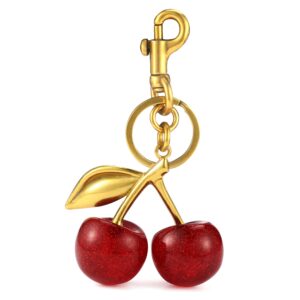 minkars cherry bag charm, cherry keychain accessory purse charm