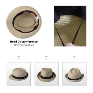 DressVoguer Straw Fedora Hat for Women Men Short Brim Panama Hat Roll Up Trilby Summer Beach Sun Hat UPF 50+ Beige