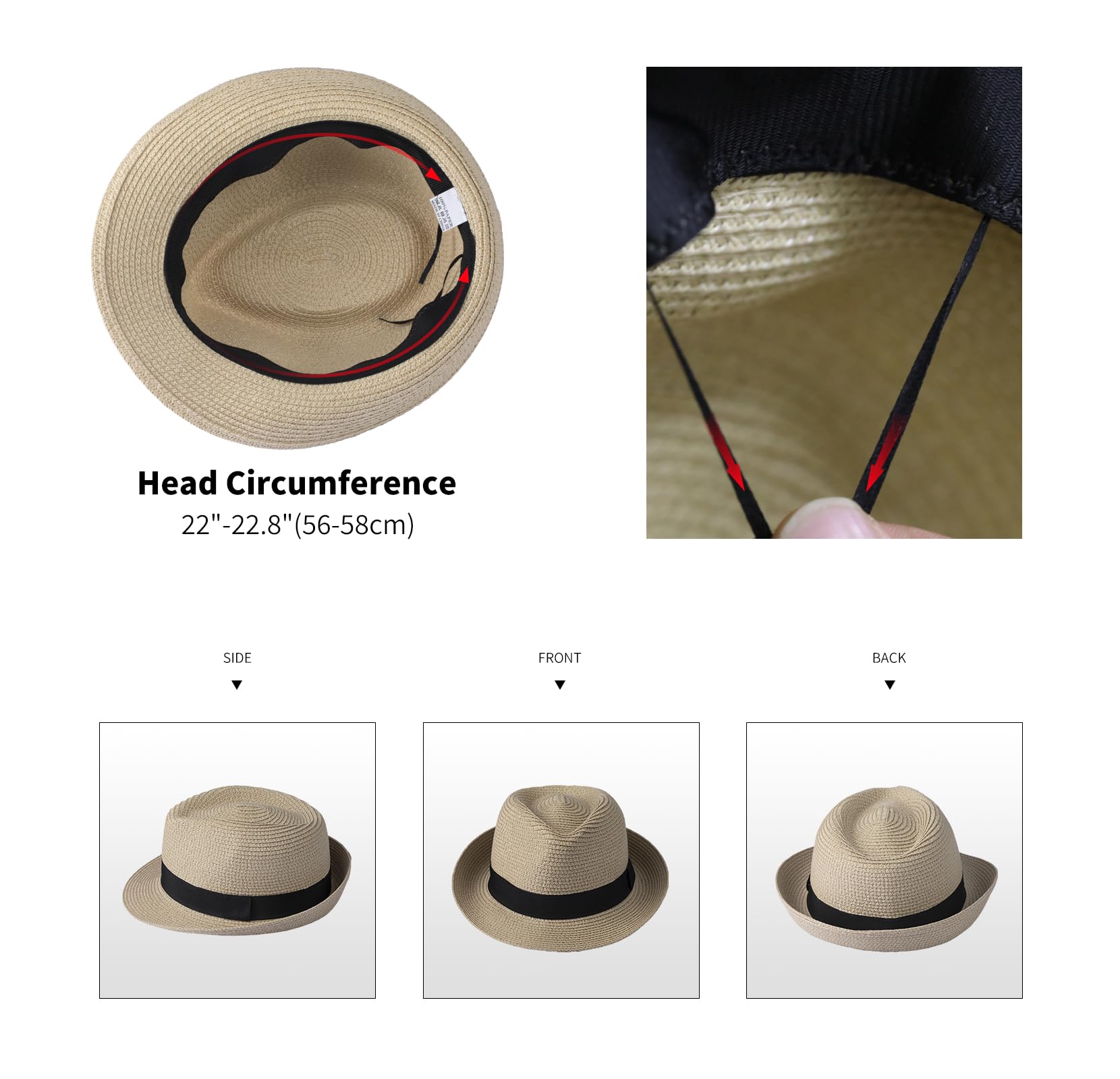 DressVoguer Straw Fedora Hat for Women Men Short Brim Panama Hat Roll Up Trilby Summer Beach Sun Hat UPF 50+ Beige