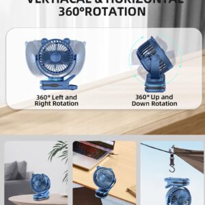 GOTOTO Clip on Fan, Rechargeable Portable Fan with 2000mAh Battery Operated, Small Fan with Powerful Clip Design, 3 Wind Speed, 360° Rotation, Ultra-Low Noise Level Personal Fan for Travel