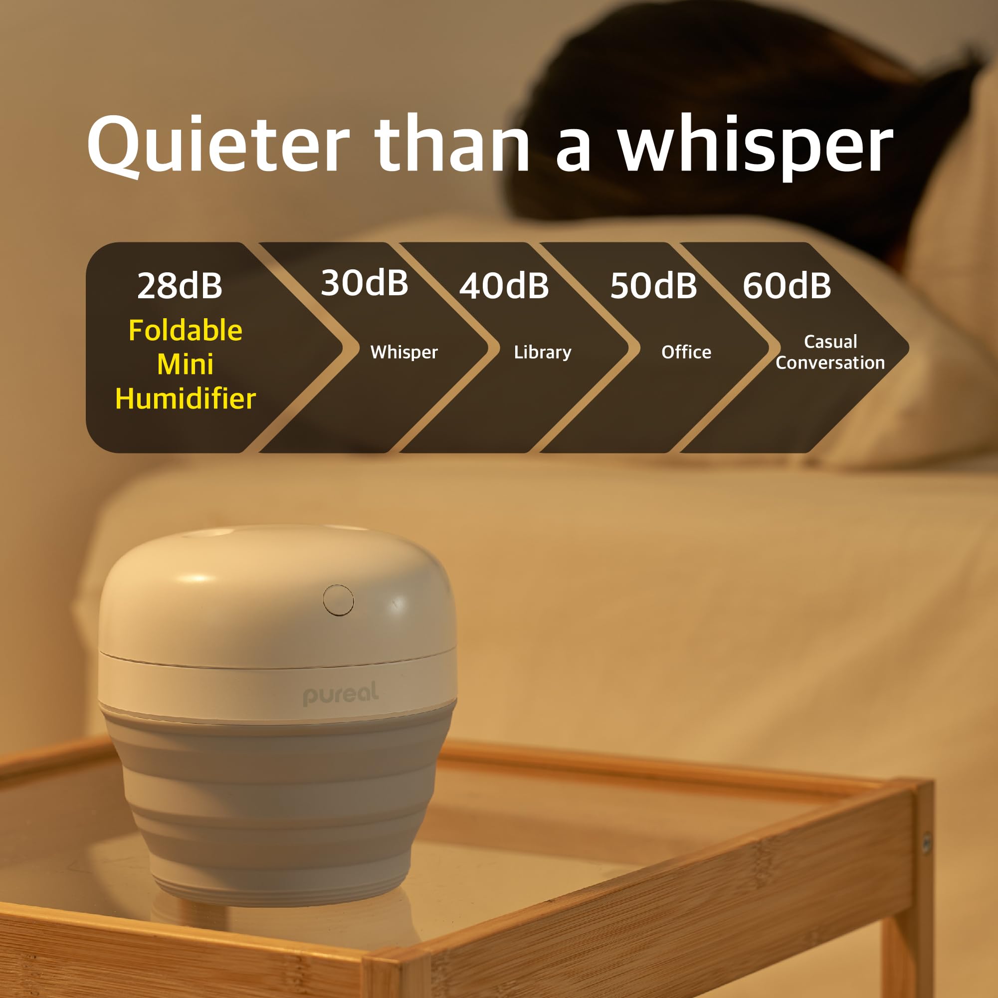 Pureal Foldable Mini Humidifier, 500ML Portable Small Cool Mist for up to 10 Hrs, for Baby Bedroom Travel Office Home, Auto Shut-Off, 3 Mist Modes, Super Quiet