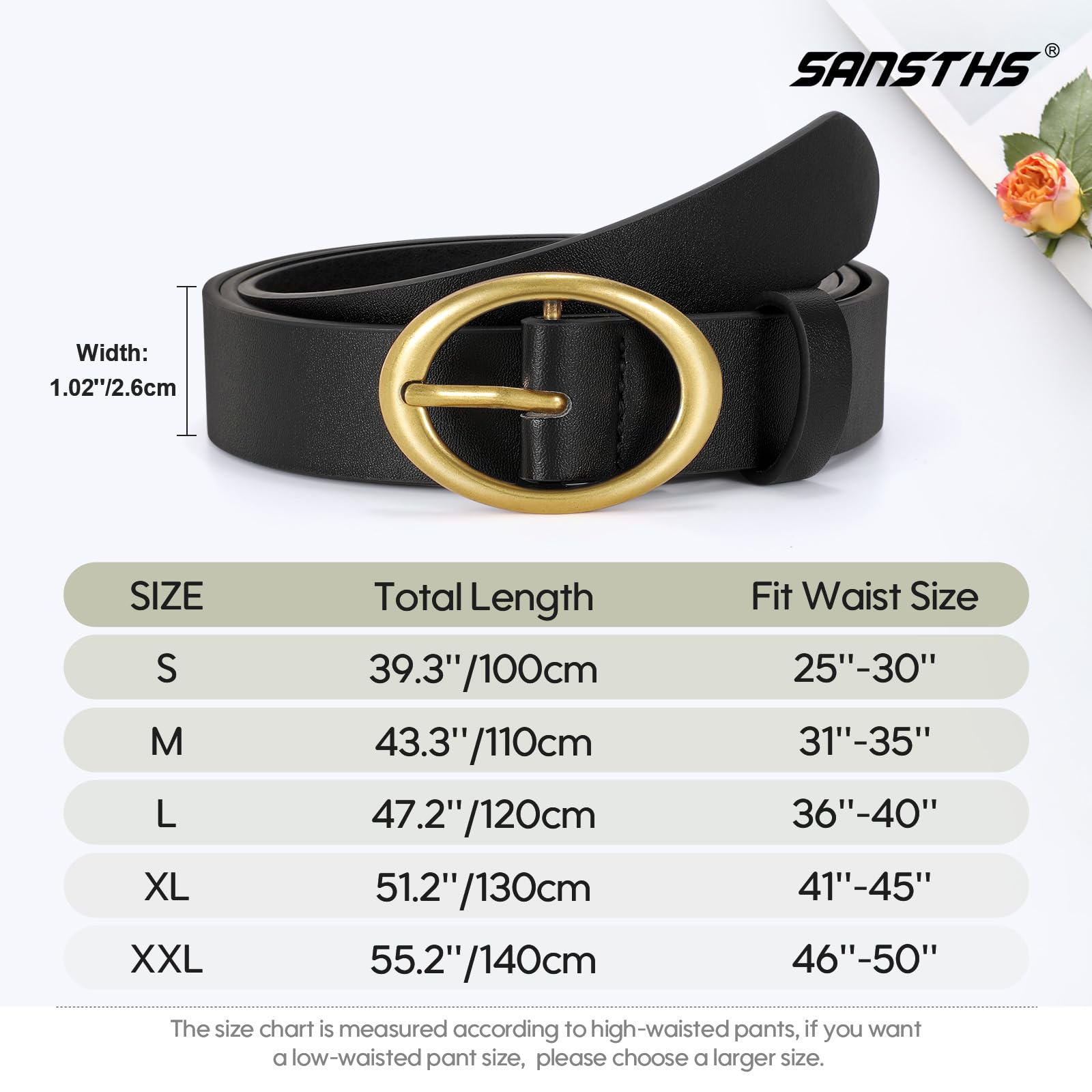 SANSTHS 2 Pack Women Belts for Jeans Pants Fashion Ladies Dress Belt with Gold Buckle,black brown，M