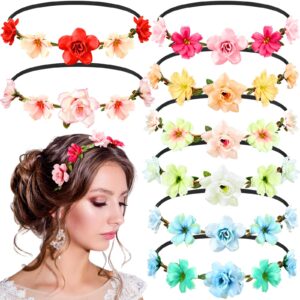 chunyin 24 pieces multicolor flower headbands for women floral flower crown hippie with adjustable elastic flower hair band hair accessories for festival wedding party(groovy)