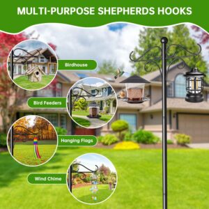 rumlick Shepherds Hooks for Outdoor, 2 Pack 108 Inch Heavy Duty Bird Feeder Pole with 5 Prongs Base, Adjustable Shepherds Hook for Hanging Birdhouses, Lanterns, Plant Baskets, Wind Chimes