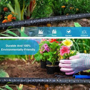 Flat Garden Soaker hose 50ft,Drip irrigation hose for garden beds,water hose with holes for flower beds,Saves 80% water.