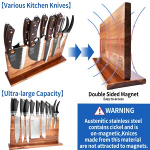 XYJ Extra Large Magnetic Knife Block Acacia Wood Knife Set Holder Stand With Stronge Magnetic Strip Kitchen Knives Storage Rack Organizer Tools No Drilling