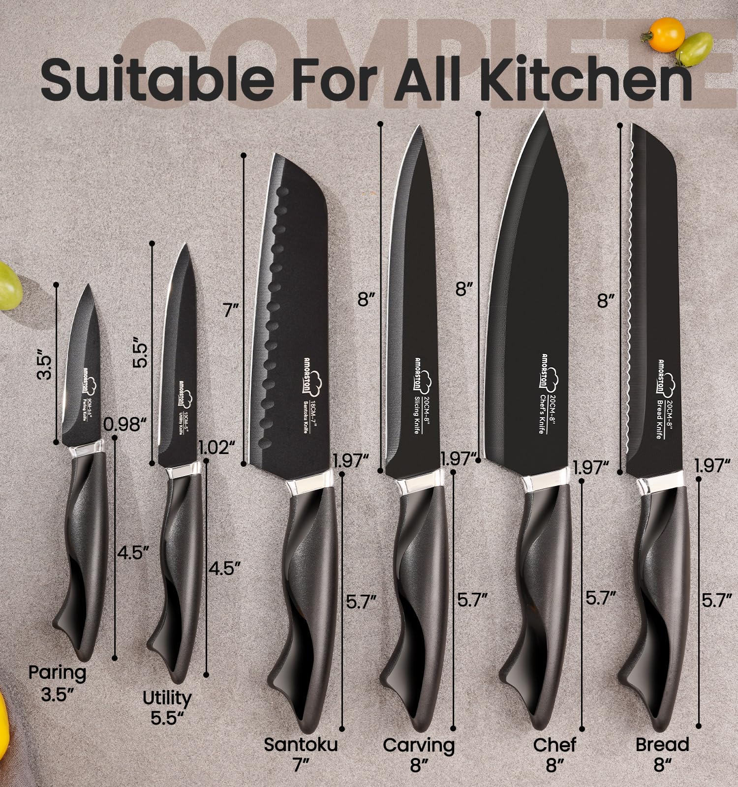 Knife Set, 15 Pieces Kitchen Knife Set with Built in Sharpener, German High Carbon Stainless Steel Knife Block Set, Dishwasher Safe, Black