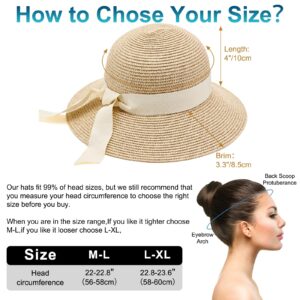 VIFUUR Womens Straw Hats Wide Brim Summer Visor Beach Sun Hat Packable UPF UV Foldable Travel Mix Beige-Beige M/L