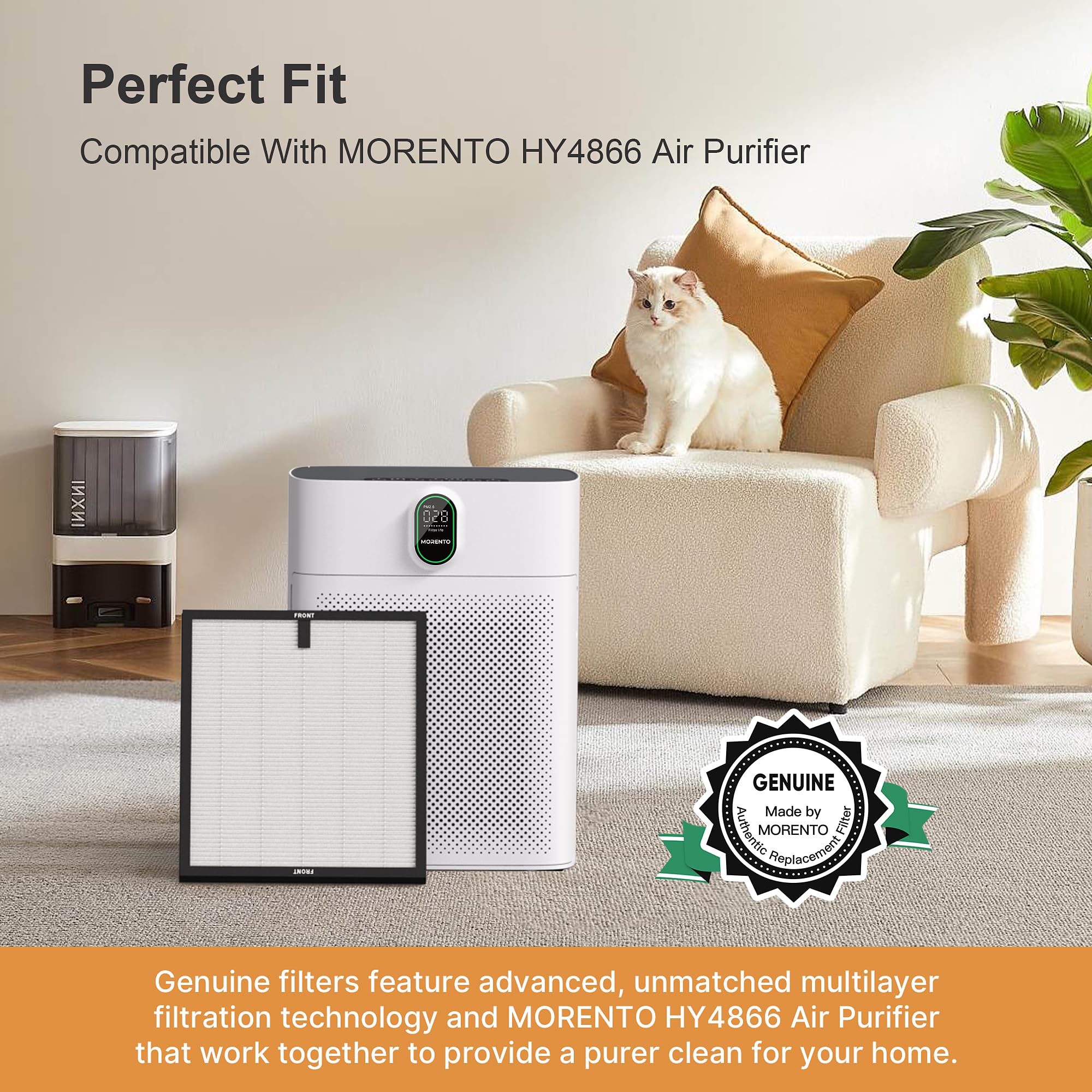 MORENTO Smart Air Purifier HY4866-WF Bundle with Genuine Original Version Air Purifier Replacement Filter 2 Pack