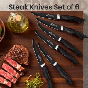 Knife Set, 15 Pieces Kitchen Knife Set with Built in Sharpener, German High Carbon Stainless Steel Knife Block Set, Dishwasher Safe, Black