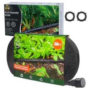 flat garden soaker hose 50ft,drip irrigation hose for garden beds,water hose with holes for flower beds,saves 80% water.