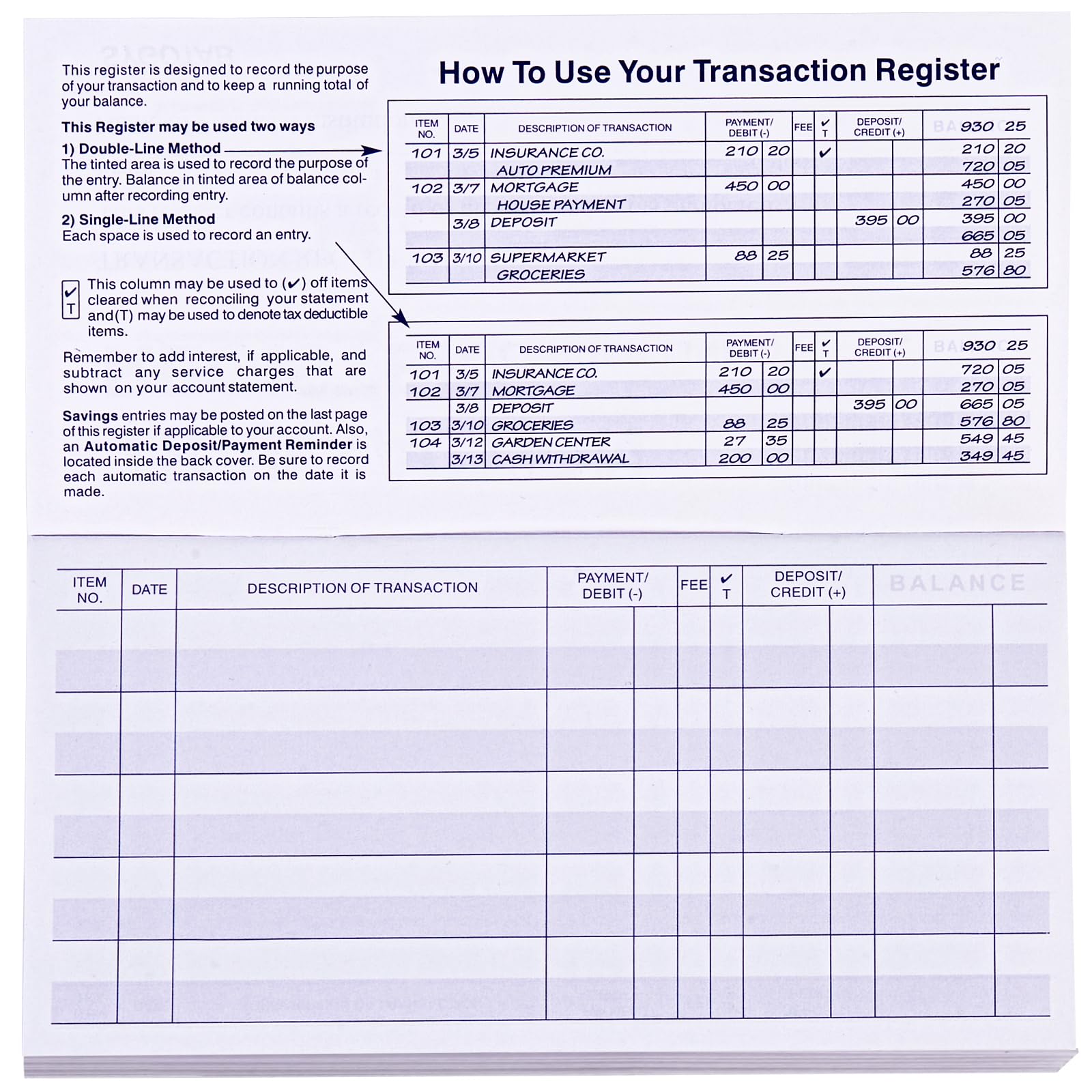 24PCS Larger Lines Check registers for Personal Checkbook