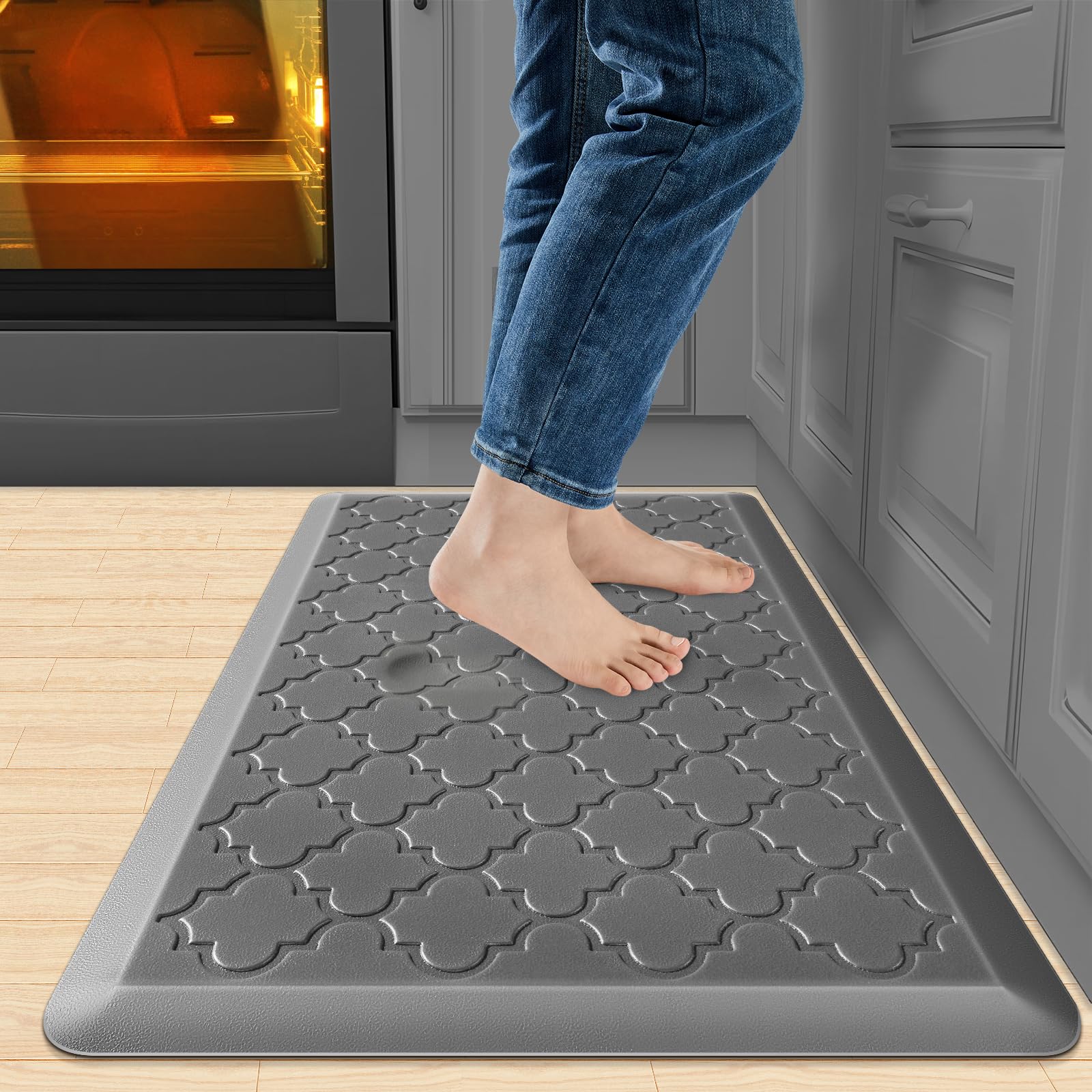 Villsure Kitchen Mat and Rugs, Cushioned Anti Fatigue Kitchen Mats, 1/2 Inch Thick Waterproof Non-Slip Kitchen Runner Rug, Heavy Duty Ergonomic Comfort Standing Desk Mat for Kitchen, Office, Laundry