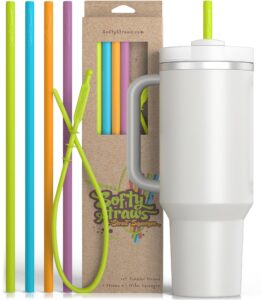 premium reusable silicone straws for stanley 40 oz tumbler - replacement 12 inch extra large for tall size simple modern, quencher, yeti, meoky - included cleaning tools bpa free flexible