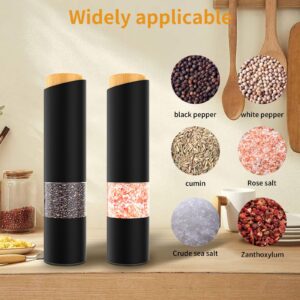 Electric Salt and Pepper Grinder Set of 2, Automatic Operation Salt Pepper Mill Sets with Adjustable Coarseness, Battery Powered, LED light, One Hand Operation-Black