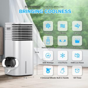 Windowless Portable Air Conditioner, 15H Timer & 120°Oscillation, 3-IN-1 Portable AC Unit with Remote, 2-Gal Tank, 3 Modes & 3 Speeds, Ultra-Quiet 24" Ventless Swamp Cooler for Room Home Office