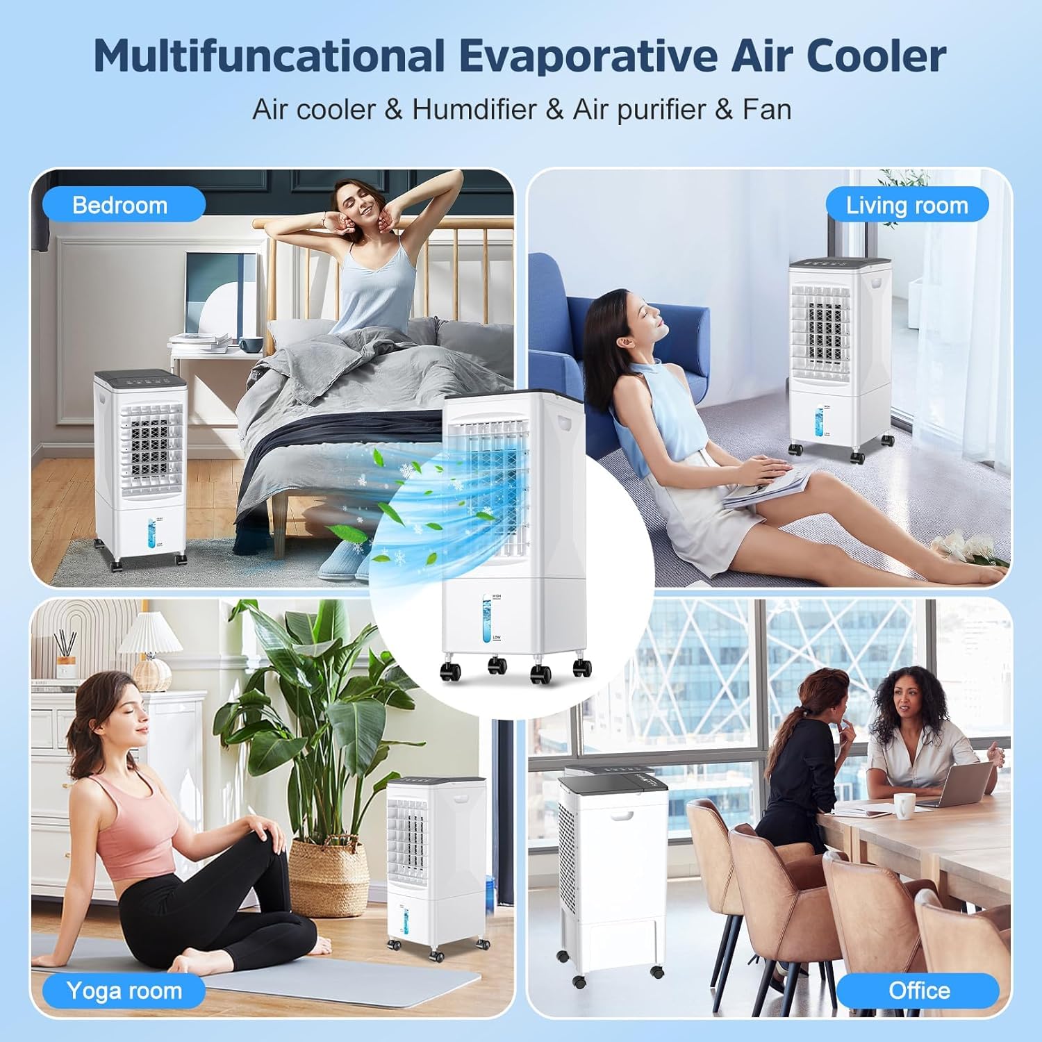 Portable Air Conditioners, 3-in-1 Evaporative Air Cooler, Portable AC Unit with 3 Speeds & 7H Timer, 60° Oscillation, Fast Cooling Room Air Conditioner Portable for Kitchen Home Office Garage