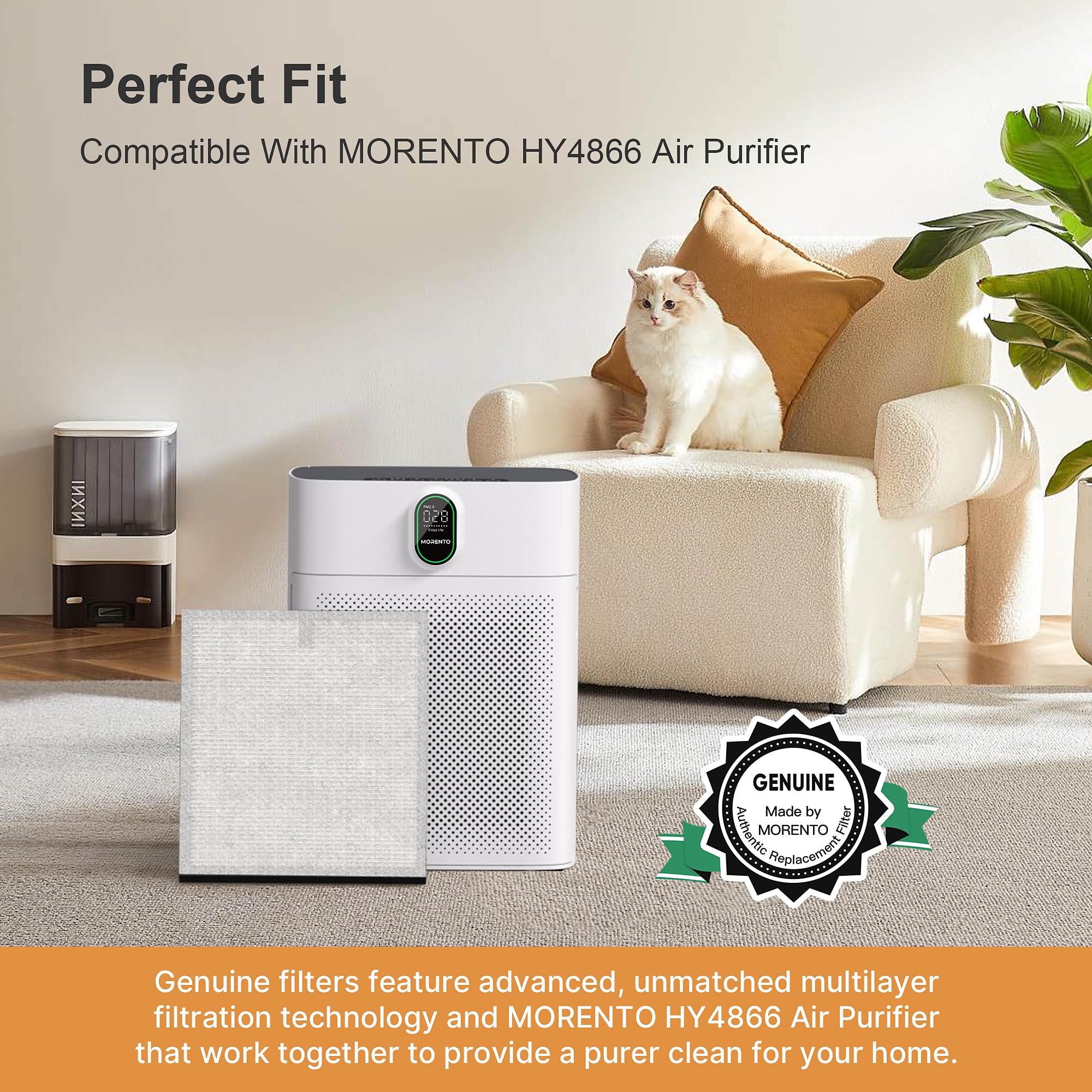 MORENTO Smart Air Purifier HY4866-WF Bundle with HY4866 Enhanced Version Air Purifier Replacement Filter 2 Pack