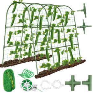 tetutor cucumber trellis for raised bed 65"×48", garden arch trellis for climbing plants outdoor, metal garden trellis for vegetables, cucumber trellis for tomato, bean, pea, grape, plant, squash