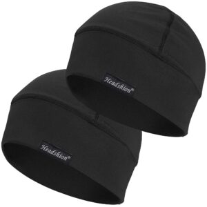 headshion cooling skull caps for men women,2-pack lightweight beanie helmet liner (large,black)