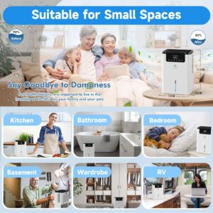 Dehumidifier for Bedroom, 68 OZ Dehumidifiers for Home Basement with Auto Defrost Timer Colorful Light, Small Dehumidifier for Bathroom RV Closet Room (500 sq. ft) White