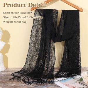 Jeffdad Women's Floral Lace Scarf Shawl wif Tassels for Women's Evening Dress Evening Party Mesh Wedding Shawls (Black)