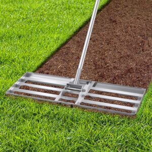 sunvigor lawn leveling rake, 30" x 10" ground plate with 6ft adjustable extra long handle stainless steel for yard garden - heavy duty effort-saving leveling soil sand spreading dirt top dressing