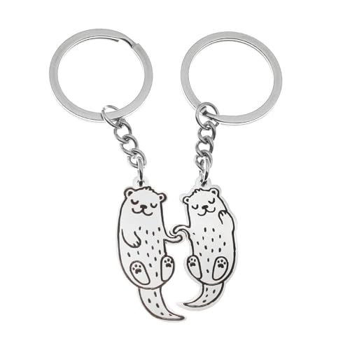 HISYI fashion keychain 2 Pack Cute Animal Keychain Set Car Keychain Otters Key Holder Stainless Steel Bag Pendant Gift for Besties, As Shown in the Figure