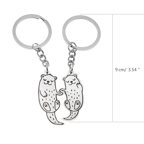 HISYI fashion keychain 2 Pack Cute Animal Keychain Set Car Keychain Otters Key Holder Stainless Steel Bag Pendant Gift for Besties, As Shown in the Figure