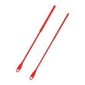 2pcs silicone straw brushes, extra long straw cleaning brush reusable travel drinking bottle straw cleaner bendable crevice brush pipe cleaners for smoothie straw washing, red (6mm+8mm)