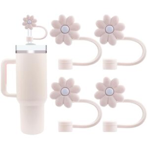 4 pcs silicone straw covers cap compatible with stanley 30&40 oz cup, 10mm cute flower straw toppers for tumblers, dust-proof drinking straw caps for reusable straws tips lids