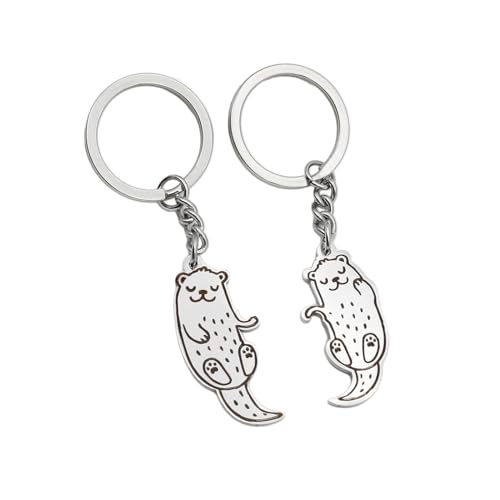 HISYI fashion keychain 2 Pack Cute Animal Keychain Set Car Keychain Otters Key Holder Stainless Steel Bag Pendant Gift for Besties, As Shown in the Figure