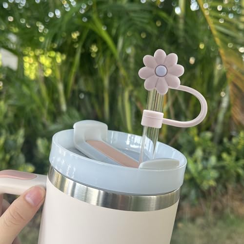 4 PCS Silicone Straw Covers Cap Compatible with Stanley 30&40 Oz Cup, 10mm Cute Flower Straw Toppers for Tumblers, Dust-Proof Drinking Straw Caps for Reusable Straws Tips Lids