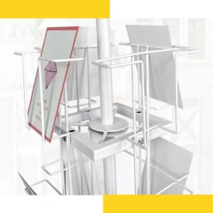 Tongmo Rotating Greeting Card Stand - Enhance Your Display with a 12-Pocket Rotating Countertop Solution for Postcards, Brochures, and Greeting Cards (7”H - 12 Pockets) (White)