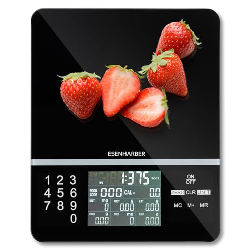 Food Scale with Nutritional Calculator, Digital Display Nutrition Calorie Calculating for Meal Prep, Kitchen, Baking, Weight Loss, Accurate Weighing Units in Lbs, Grams, Ounces, Batteries Included