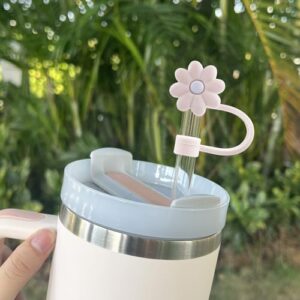 4 PCS Silicone Straw Covers Cap Compatible with Stanley 30&40 Oz Cup, 10mm Cute Flower Straw Toppers for Tumblers, Dust-Proof Drinking Straw Caps for Reusable Straws Tips Lids