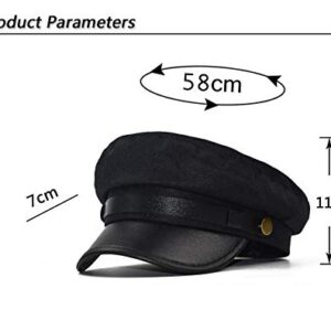 Classic Chauffeur Hat for Men Women Unisex Captain Sailor Hat Newsboy Cap Costume Hats (US, Alpha, One Size, Black)