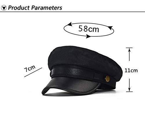 Classic Chauffeur Hat for Men Women Unisex Captain Sailor Hat Newsboy Cap Costume Hats (US, Alpha, One Size, Black)