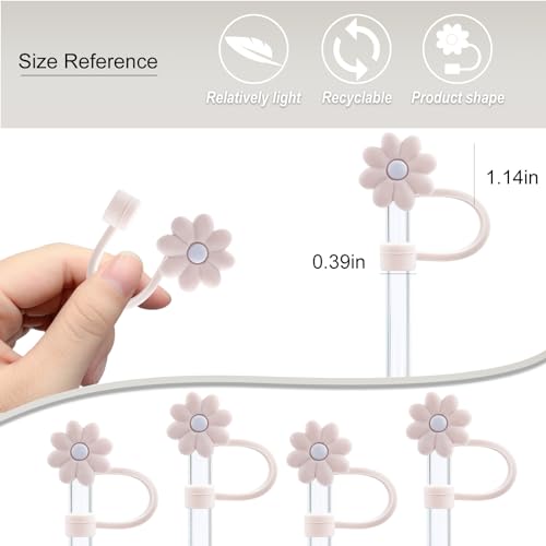 4 PCS Silicone Straw Covers Cap Compatible with Stanley 30&40 Oz Cup, 10mm Cute Flower Straw Toppers for Tumblers, Dust-Proof Drinking Straw Caps for Reusable Straws Tips Lids