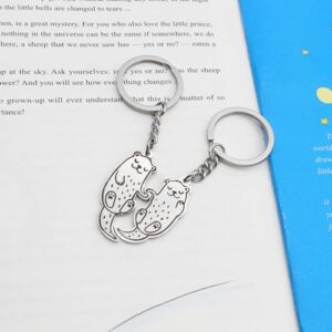 HISYI fashion keychain 2 Pack Cute Animal Keychain Set Car Keychain Otters Key Holder Stainless Steel Bag Pendant Gift for Besties, As Shown in the Figure