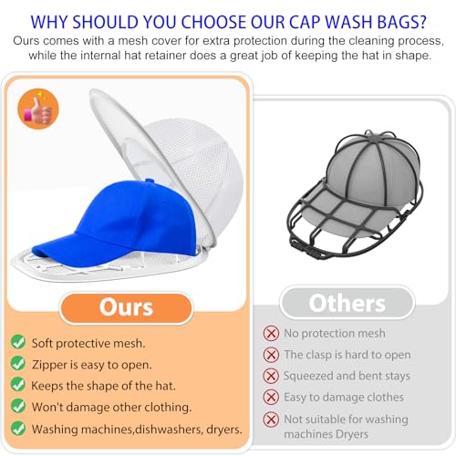 Hat Washer Cage Hat Cleaner Hat Washer for Baseball Caps for Washing Machine or Dishwasher for Flat & Curved Hats, White (2-Pack)