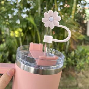 4 PCS Silicone Straw Covers Cap Compatible with Stanley 30&40 Oz Cup, 10mm Cute Flower Straw Toppers for Tumblers, Dust-Proof Drinking Straw Caps for Reusable Straws Tips Lids