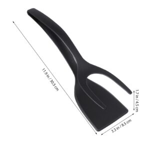 Alipis 2 in 1 Grip and Flip Spatula Tongs Egg Flipper Tong Pancake Fish French Toast Omelet Making for Home Kitchen Cooking Tool Black