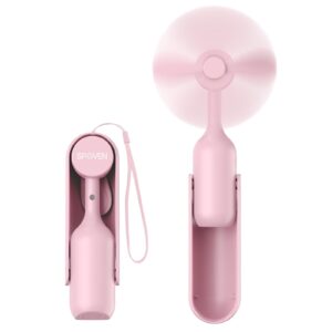 spoven portable handheld fan, mini foldable hand fan with usb rechargeable battery, small personal pocket fan for girls, women, men, outdoor, travel(pink)