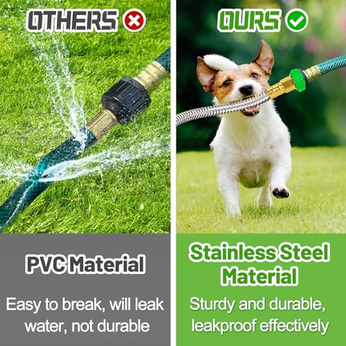 Short Garden Hose with Female to Female Connector, 3ft Metal Leakproof Leader Hose for Hose Reel, Heavy Duty 304 Stainless Steel Flexible Hose for Outdoor Garden Watering Car Pet Cleaning