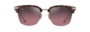 maui jim kalaunu af square sunglasses, shiny dark havana w/gold/maui rose polarized, extra large