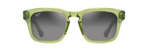 maui jim maluhia square sunglasses, shiny trans grass green/neutral grey polarized, medium