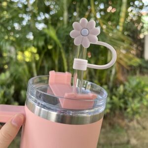 4 PCS Silicone Straw Covers Cap Compatible with Stanley 30&40 Oz Cup, 10mm Cute Flower Straw Toppers for Tumblers, Dust-Proof Drinking Straw Caps for Reusable Straws Tips Lids