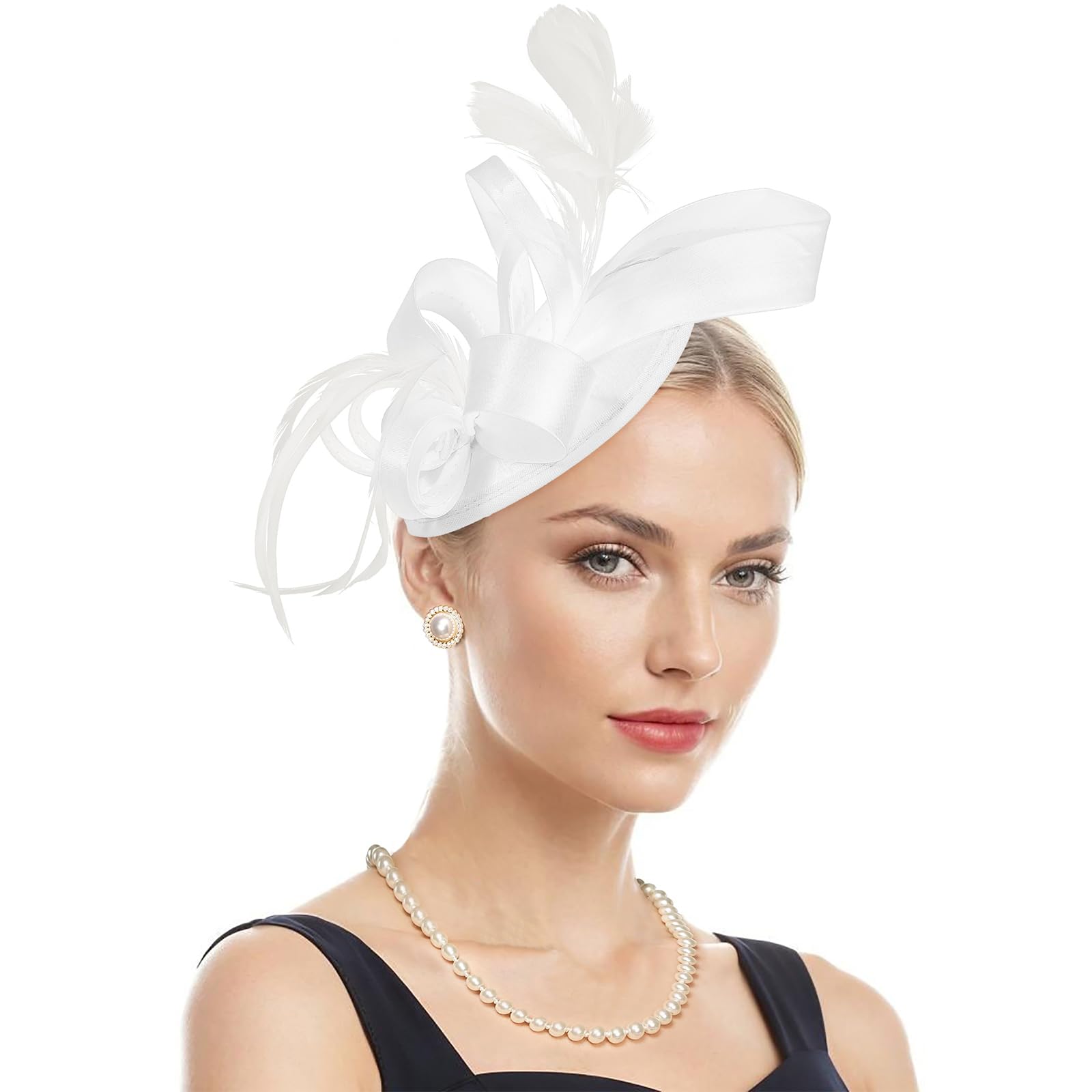 Fascinators Hats for Women Kentucky Derby Hats Tea Party Hats Flower Wedding Church Headband Hair Clip Girls White