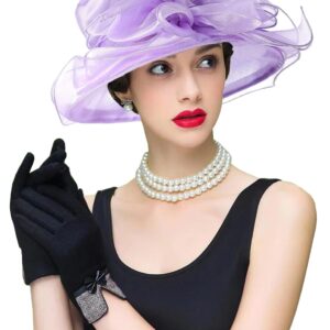 ORIDOOR Women's Organza Cloche Bowler Hat Derby Fascinator for Tea Party Bridal Wedding Hat 011C1-Light Purple